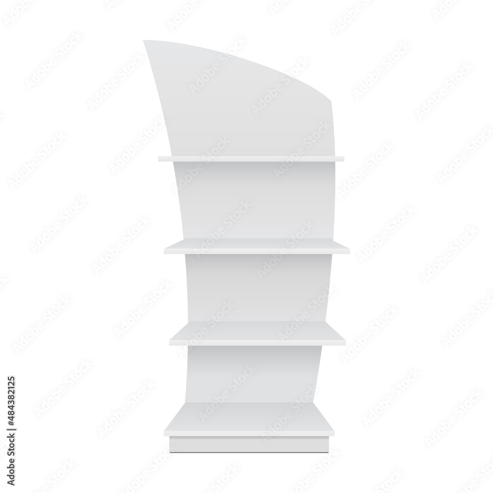 Mockup Blank Empty Showcase Display With Retail Shelves. Front View 3D ...