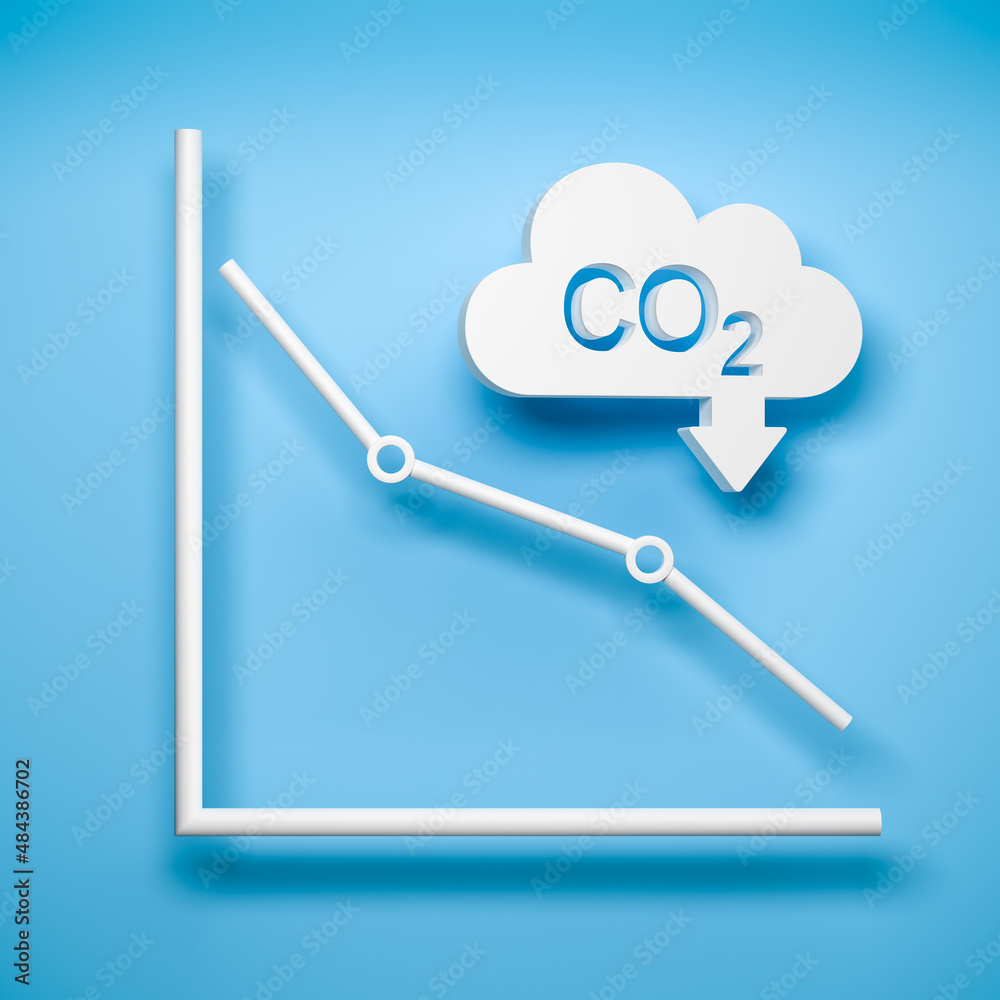 CO2 reduction concept. Cloud shaped object with the word CO2 punched ...