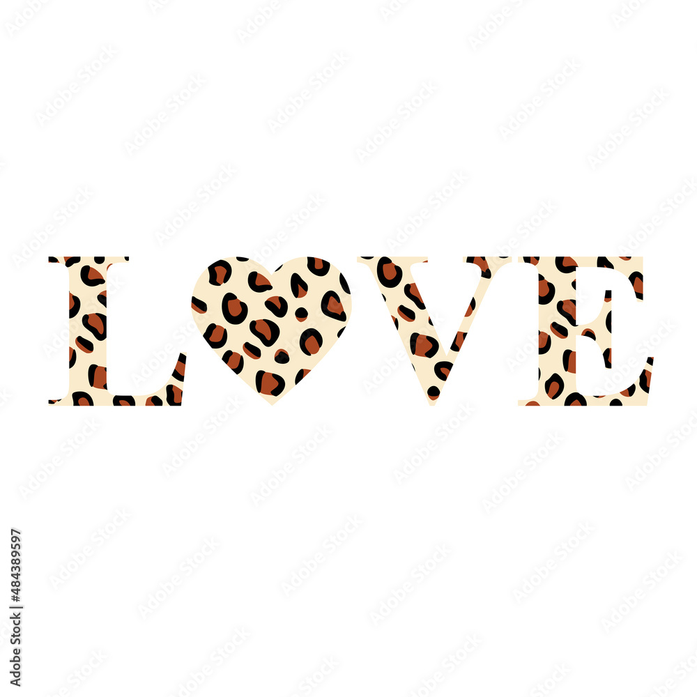 simple leopard love with heart. Vector illustration. Heart with leopard ...