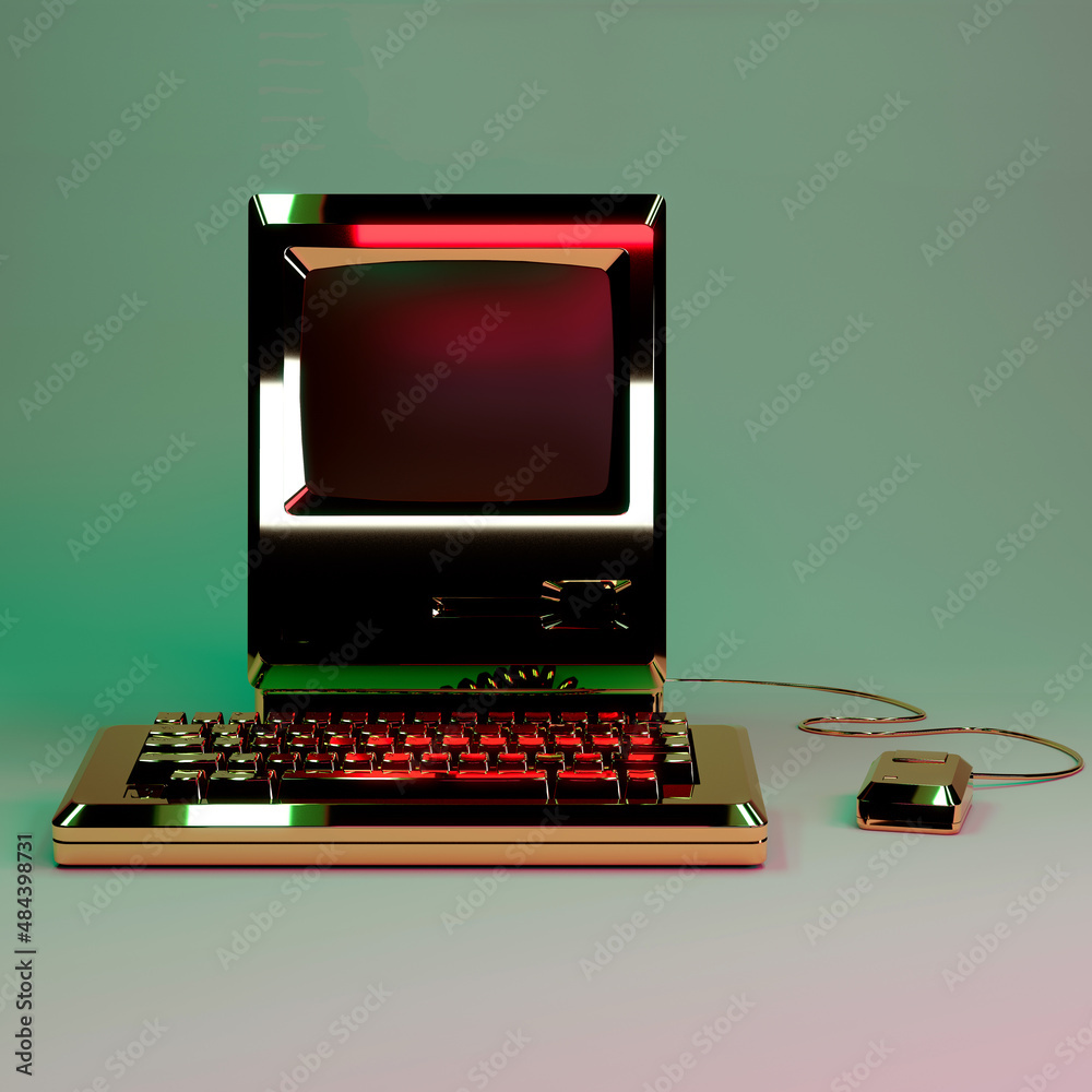 Retro Futuristic Luxury Desktop Computer with Floppy Drive, Keyboard ...