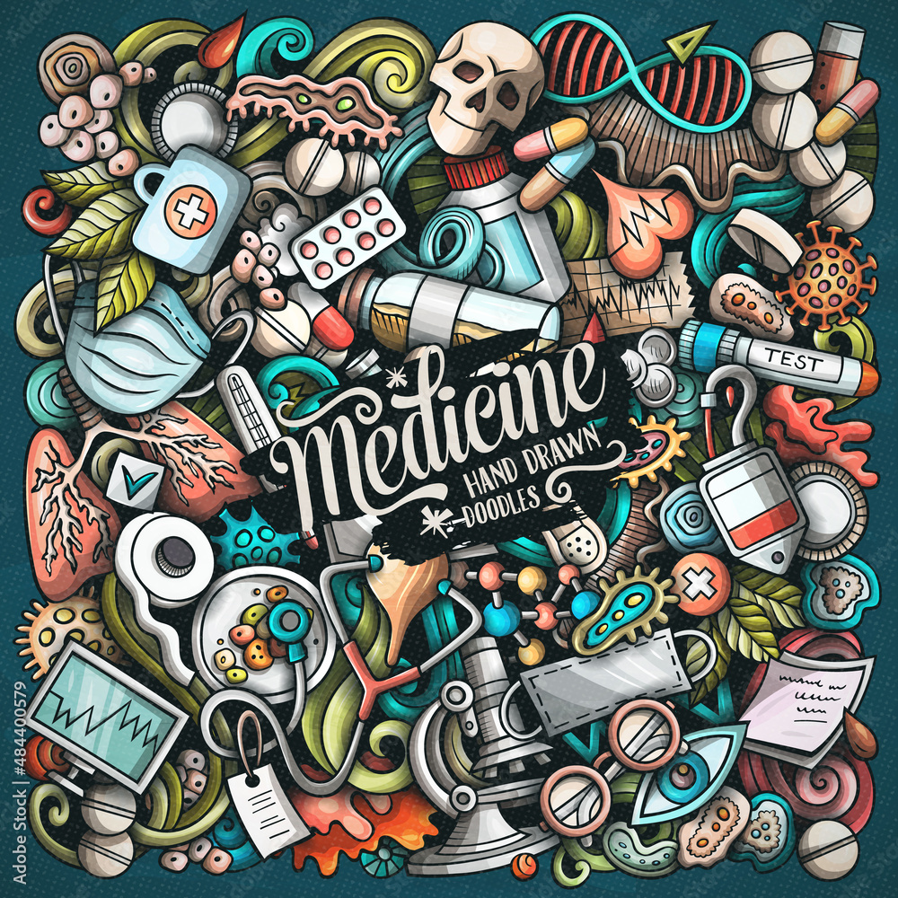 Medicine hand drawn vector doodles illustration. Medical poster design ...