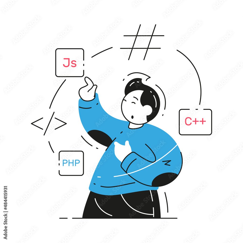 Male software developer analyzing circle coding scheme for writing ...