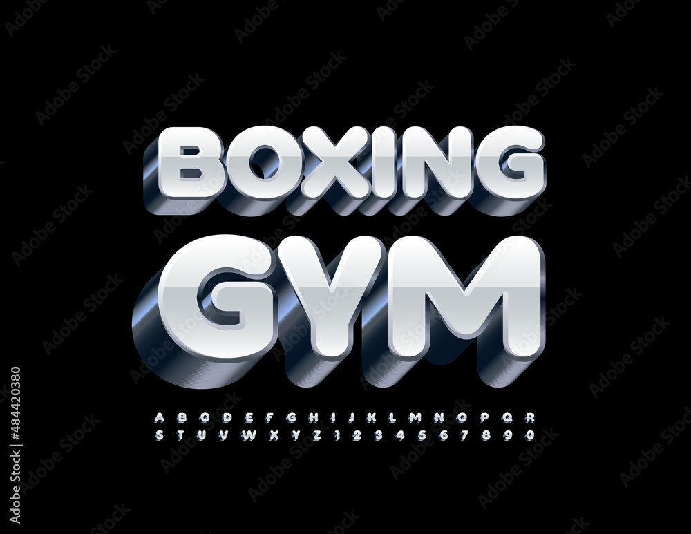 Vector modern sign Boxing Gym. 3D Strong Font. White and Iron set of ...