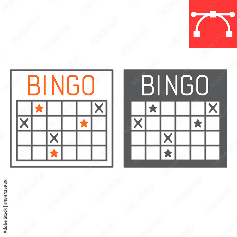 Bingo line and glyph icon, gamble and luck, bingo vector icon, vector ...
