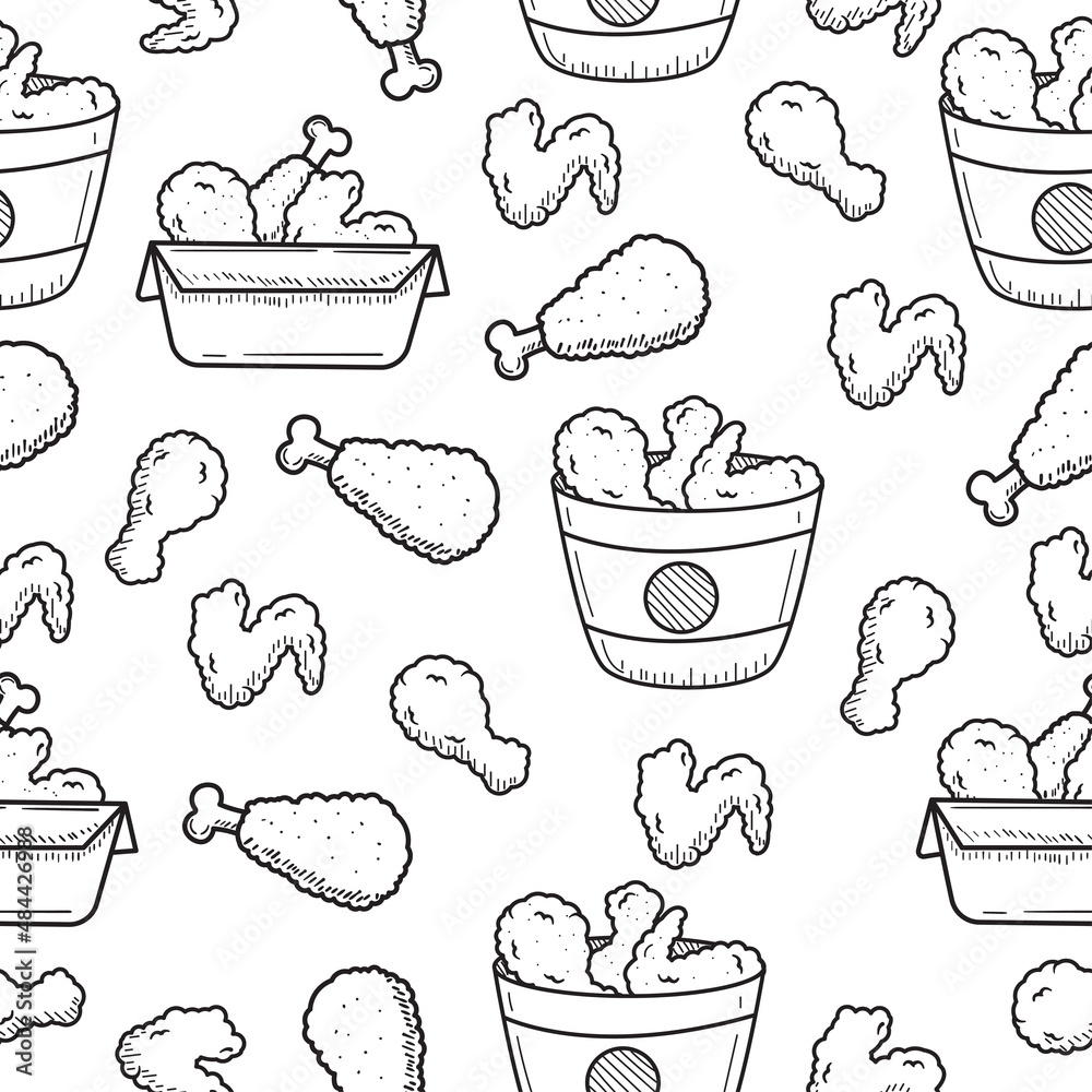 Fried chicken doodle pattern with a cute design suitable for background ...