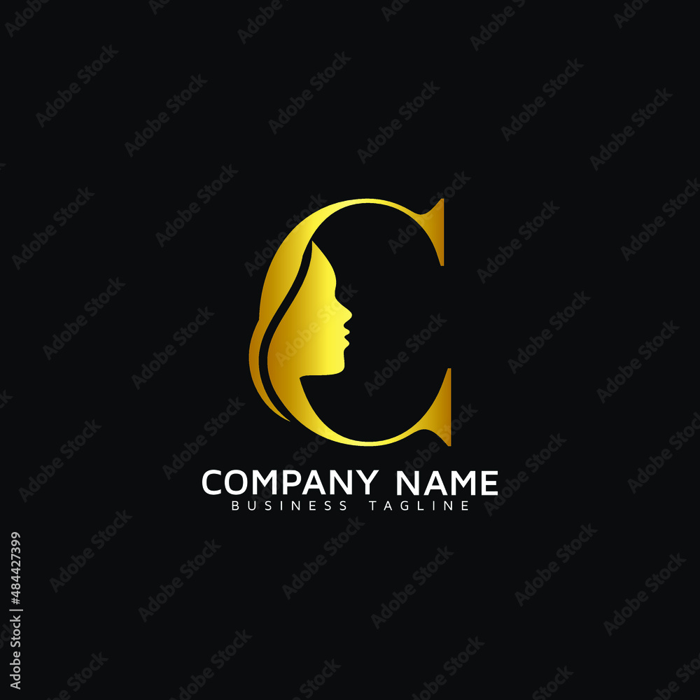 C Letter Beauty Face initial C luxury beauty queen woman face logo ...