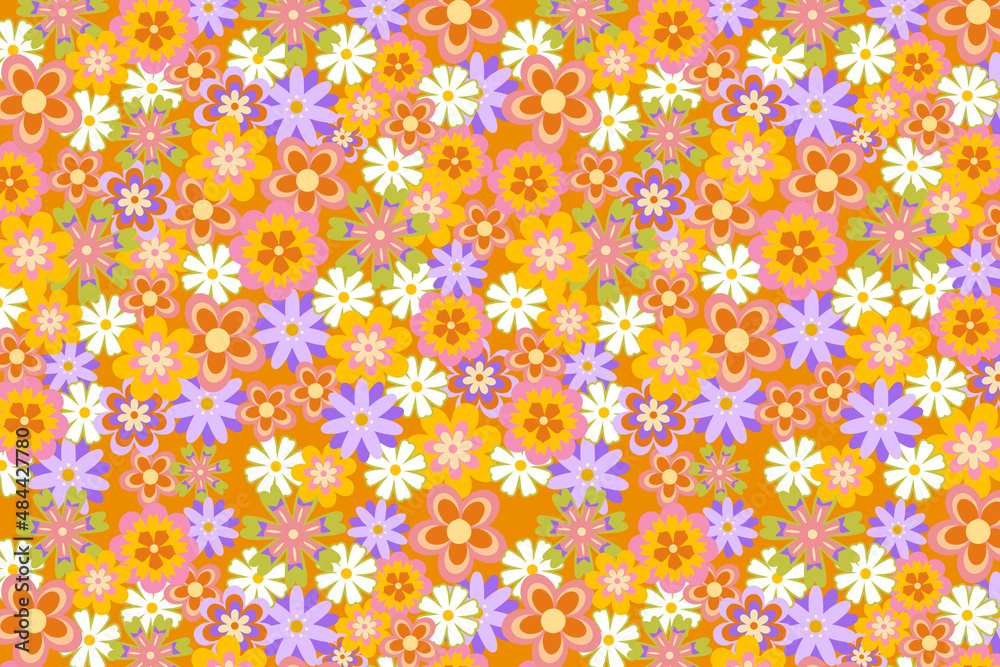 Flower power retro groovy texture background. Retro flowers. Stock ...