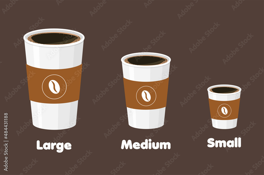 Small medium large coffee menu. Different sizes of take away paper cups ...