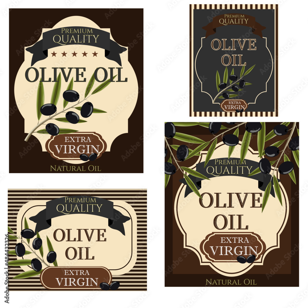 Set of labels for bottles. Olive oil. Olives. Sticker. Vector Stock ...