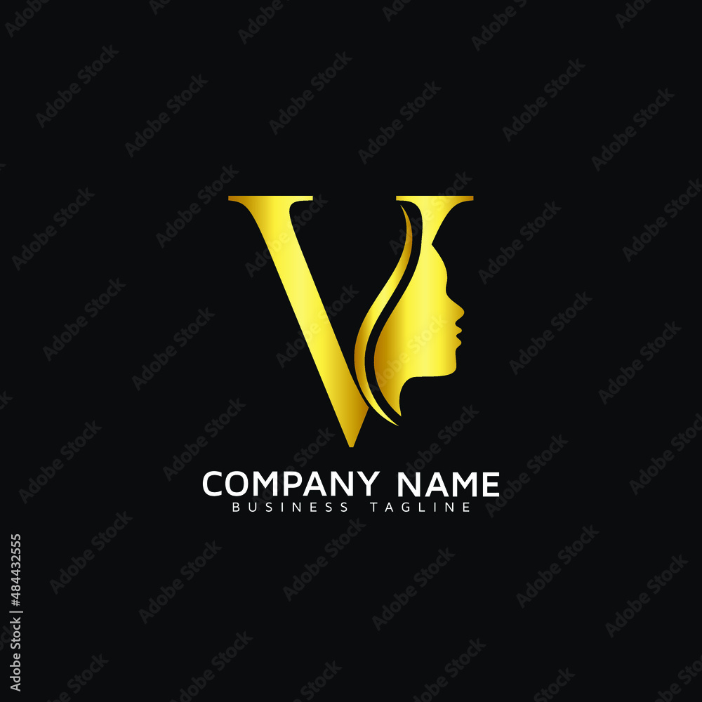 V Letter Beauty Face initial V luxury beauty queen woman face logo ...