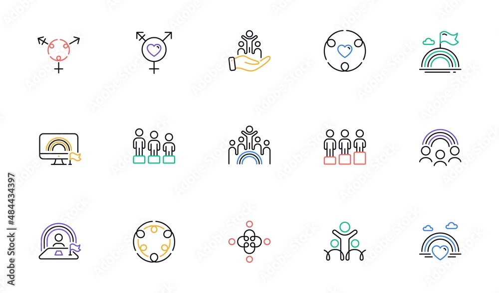 Equality, Equity and Diversity line icons. LGBT rights, Equal ...