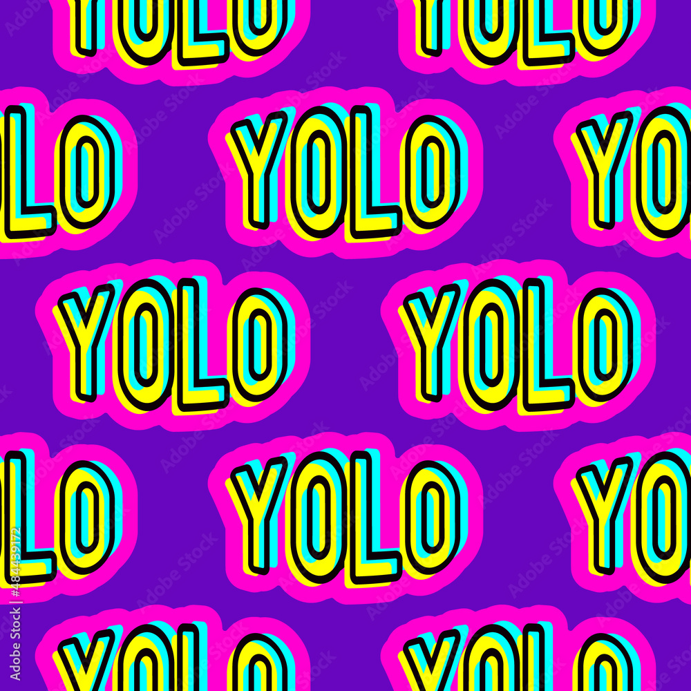 Seamless pattern with patch badges with colorful slang words ...