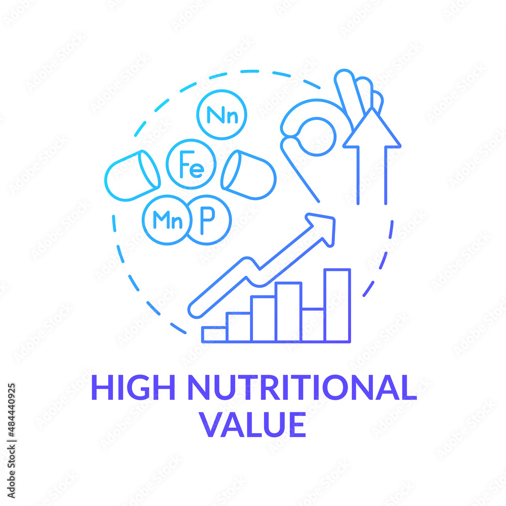 High nutritional value blue gradient concept icon. Nutrients and ...