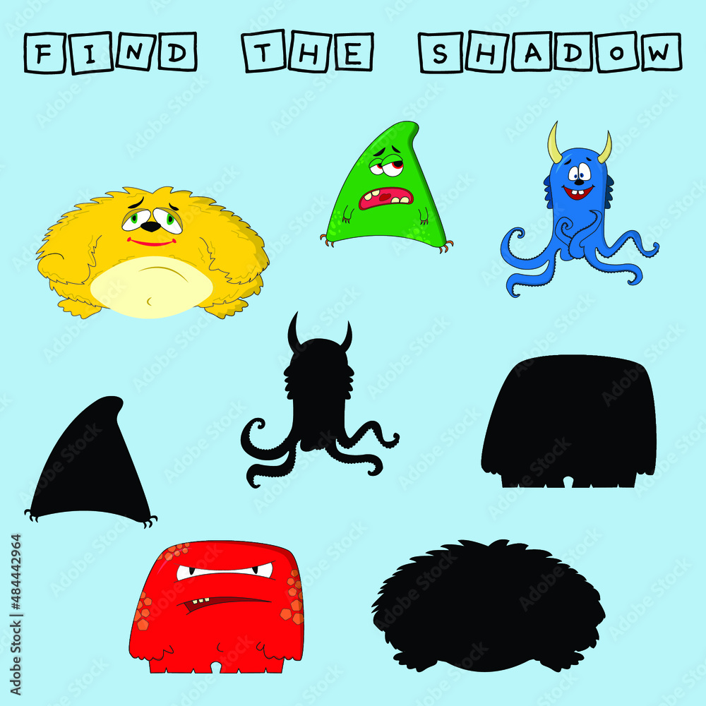 Find a pair or shadow game with funny colorful monsters. Worksheet for ...