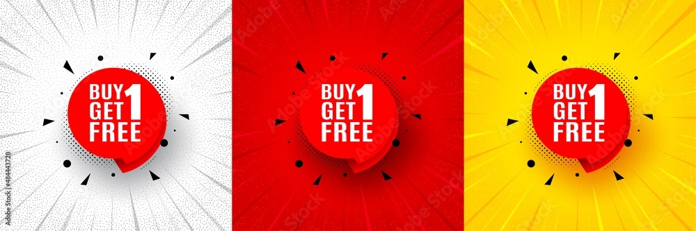 Buy 1 Get 1 Free sticker. Flash offer banner, coupon or poster ...