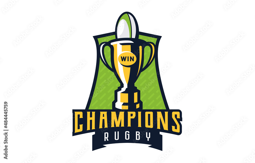 Logo, emblem of rugby champions. Colorful emblem of the cup with the ...