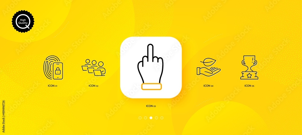 Winner cup, Lock and Leaf minimal line icons. Yellow abstract background. Teamwork, Middle ...