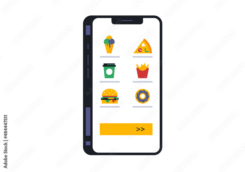 Screen of the menu for ordering food with home delivery via a mobile ...