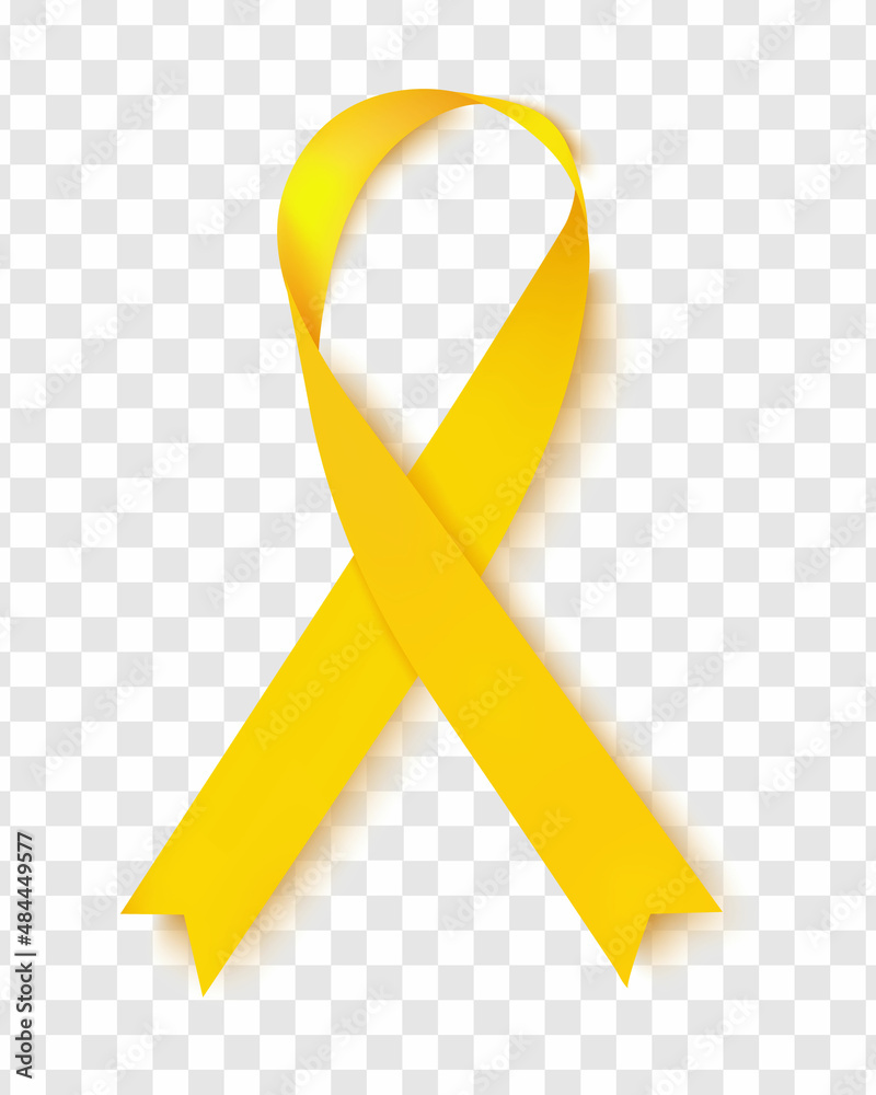 Vector icon of the bone cancer awareness ribbon. Yellow ribbon is a ...
