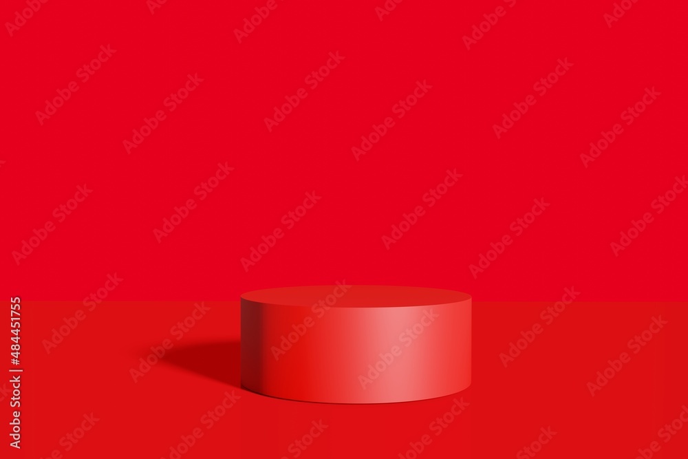 abstract Red pedestal display with cylinders with box stand concept ...