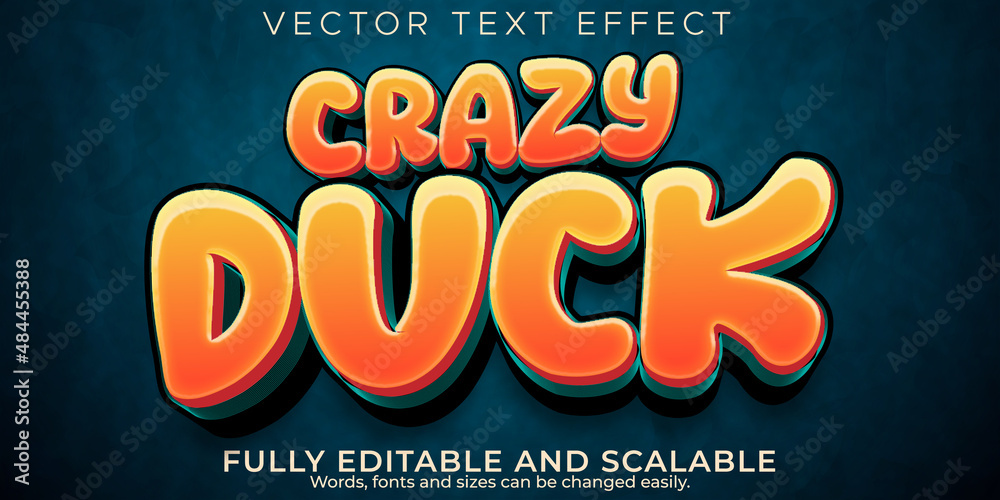 Crazy duck text effect, editable cartoon and kids text style Stock ...