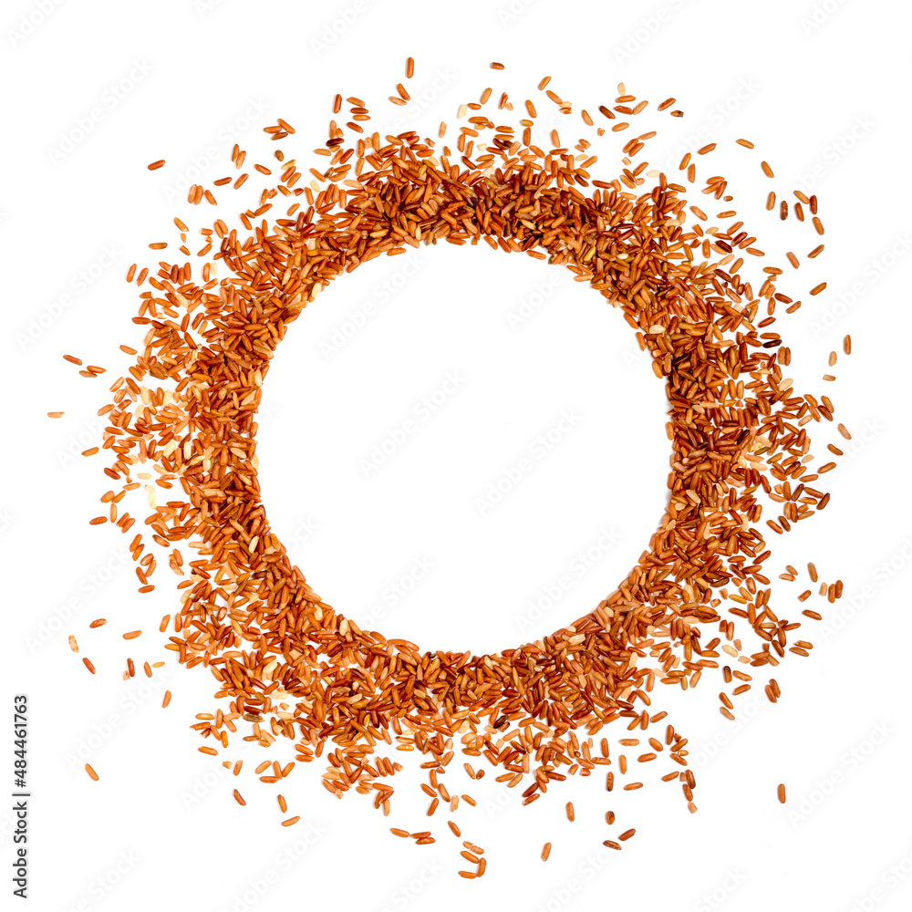 whole grain dark brown rice arranged in circle, also called purple rice ...
