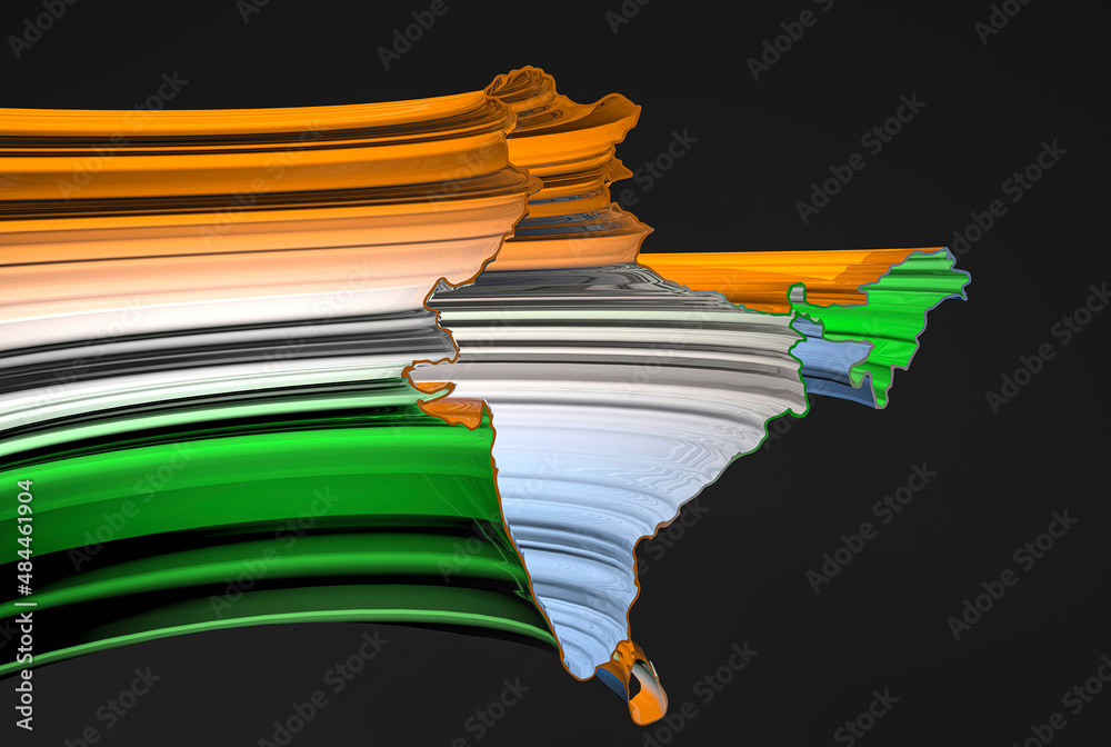 incredible india Indian map with tri color 3d rendering 3d render ...