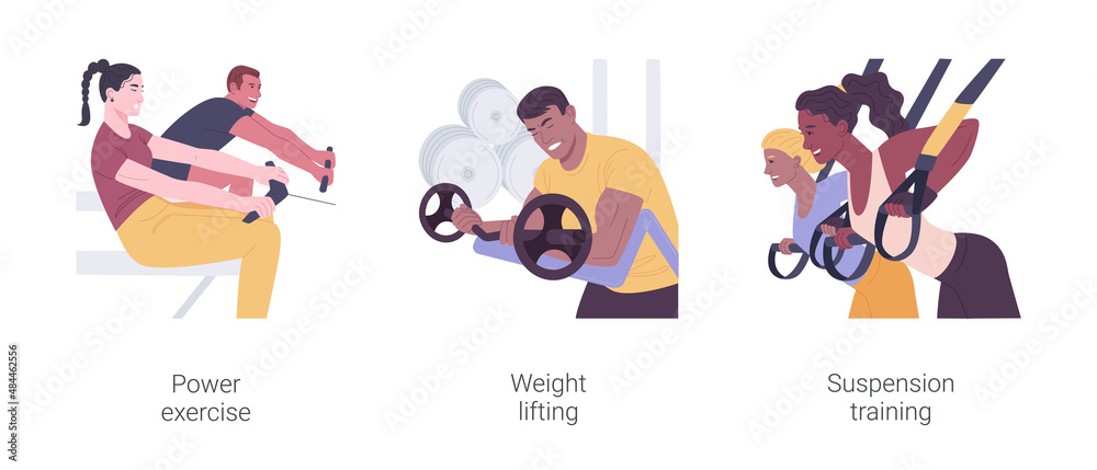 Power training isolated cartoon vector illustrations set. Stock Vector ...