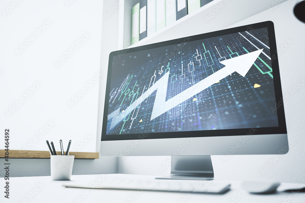 Abstract creative financial diagram with upward arrow on modern ...