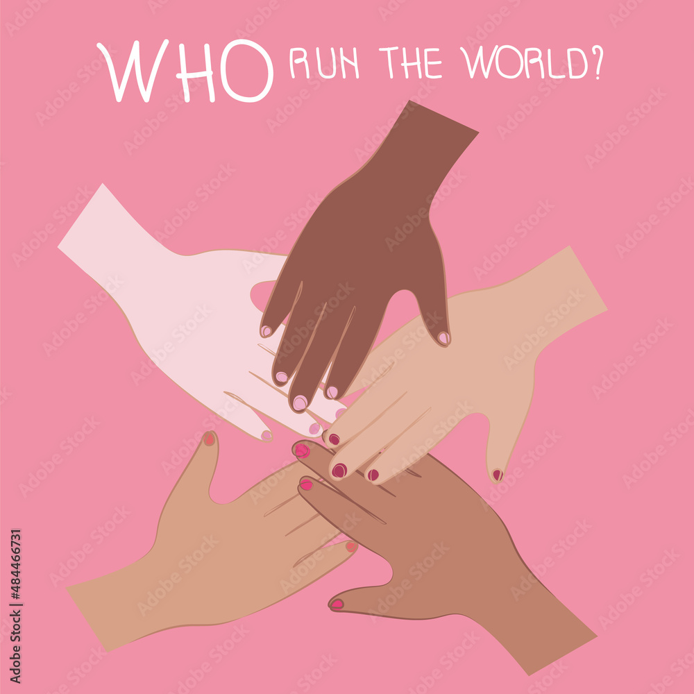 Girl power hands and lettring. Women freedom and unite. vector in one ...