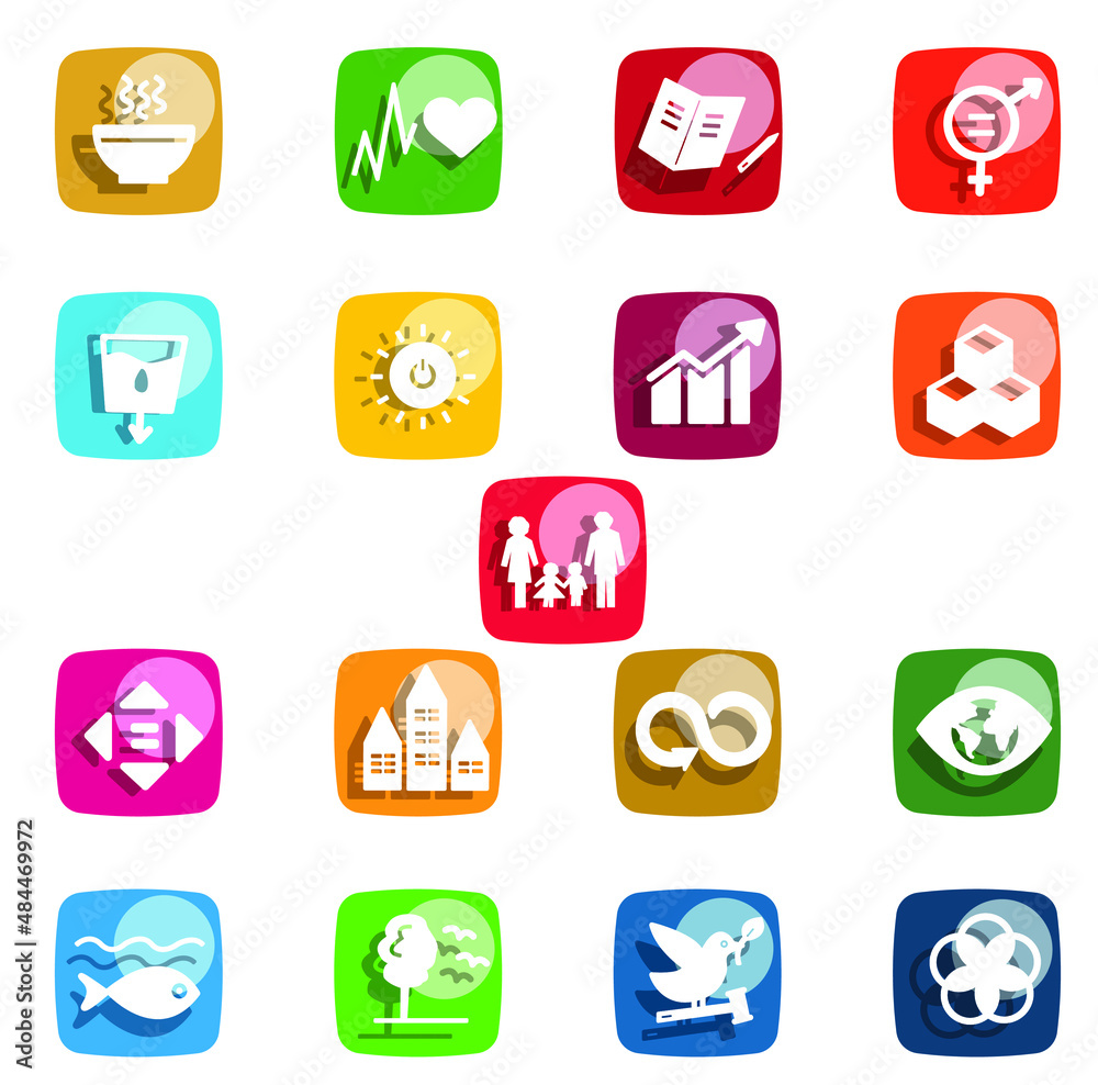 Vettoriale Stock 17 Sustainable Development Goals, Agenda 2030. Set of isolated icons in paper ...