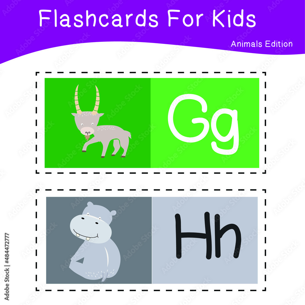 Vector set of flashcards for kids with cute animal themes. Alphabet for ...
