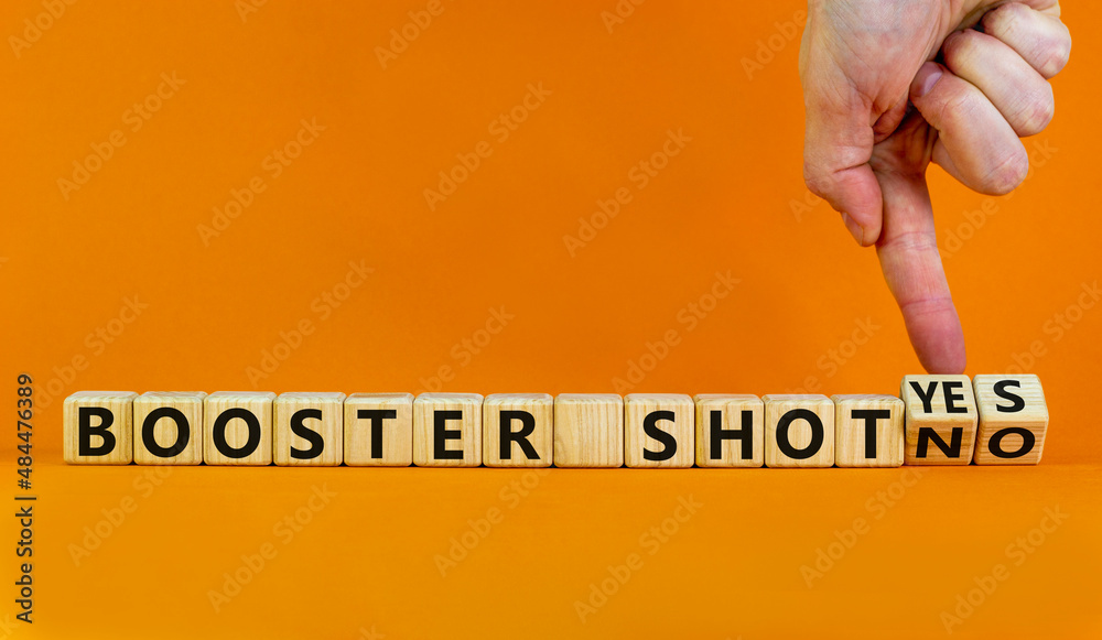Foto de Covid-19 booster vaccine shot yes or no symbol. Doctor turns ...