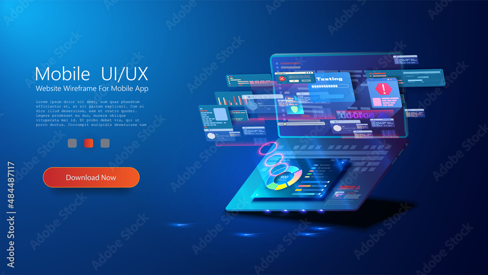 Web development, application design, coding and programming on laptop ...