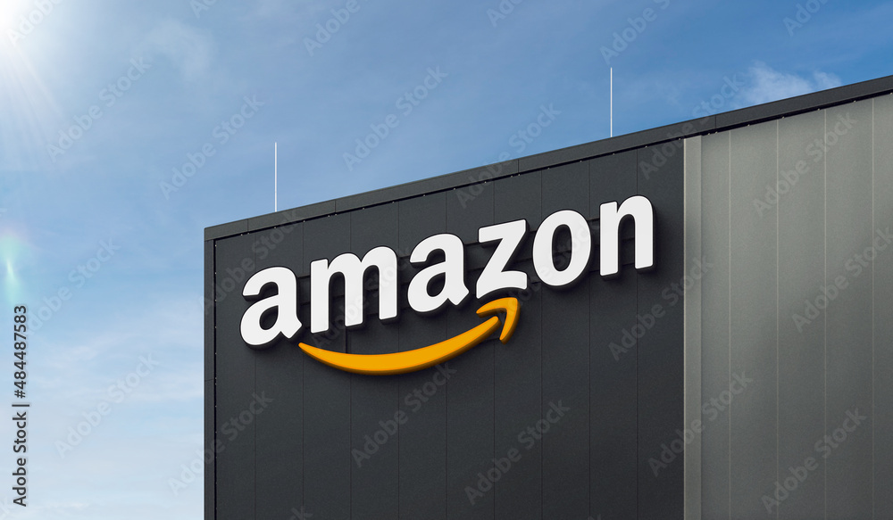 Amazon logo at the distribution center in Moenchengladbach, western ...