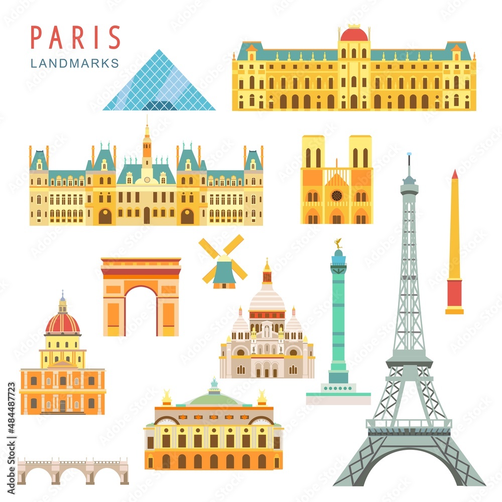 Monuments in Paris, the capital of France. Stock Vector | Adobe Stock