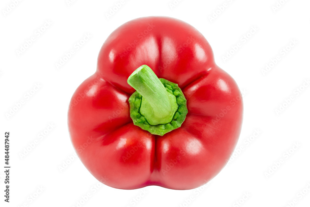 Pepper red sweet one whole, top view, isolated on white background with ...
