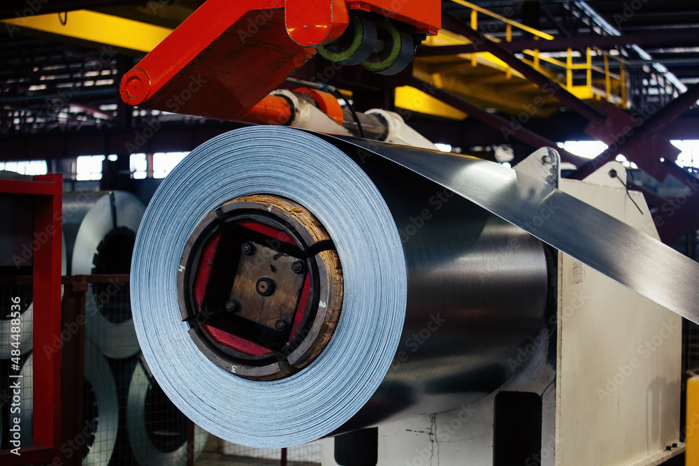 Roll of galvanized steel sheet at metalworking factory Stock Photo ...