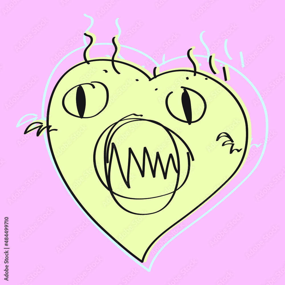 Evil heart monster vampire werewolf with teeth fangs and paws. Heart ...