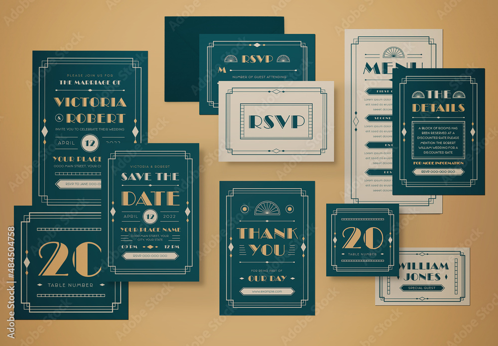 Wedding Invitation Set Layout Stock Template | Adobe Stock