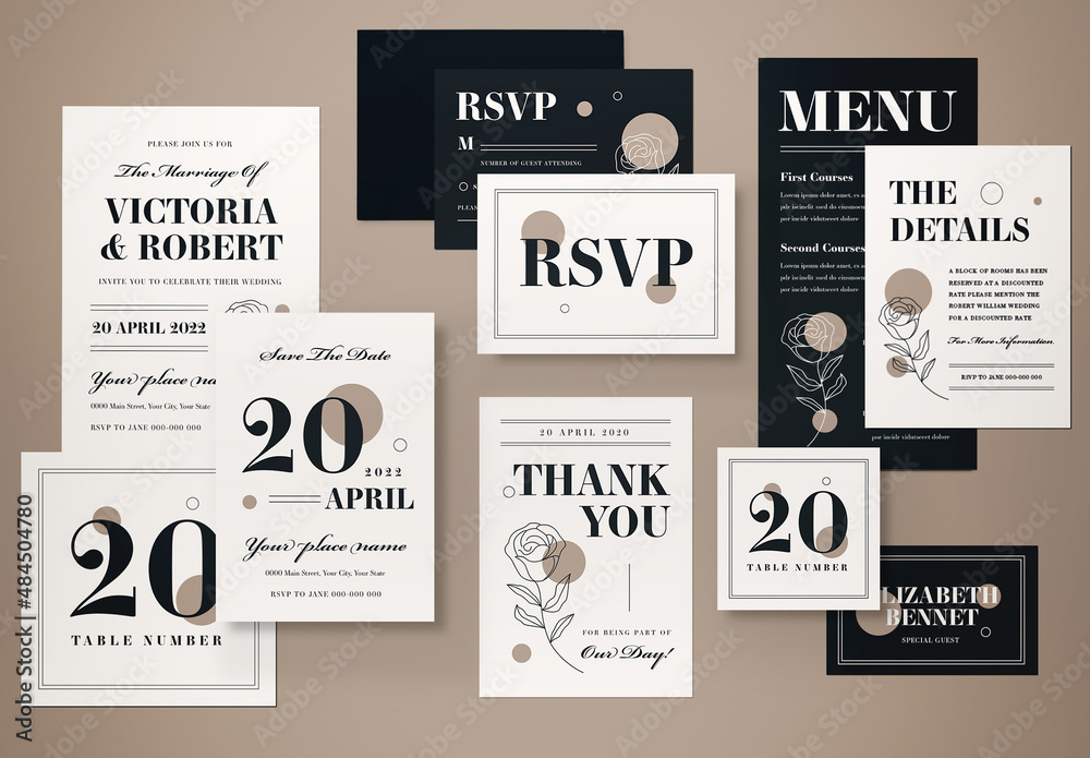 Wedding Invitation Set Layout Stock Template | Adobe Stock