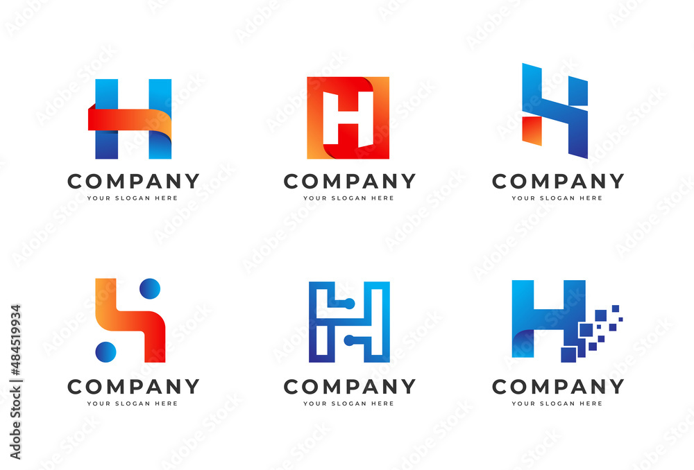 Big bundle set of colorful letter H logo design. Vector design element ...
