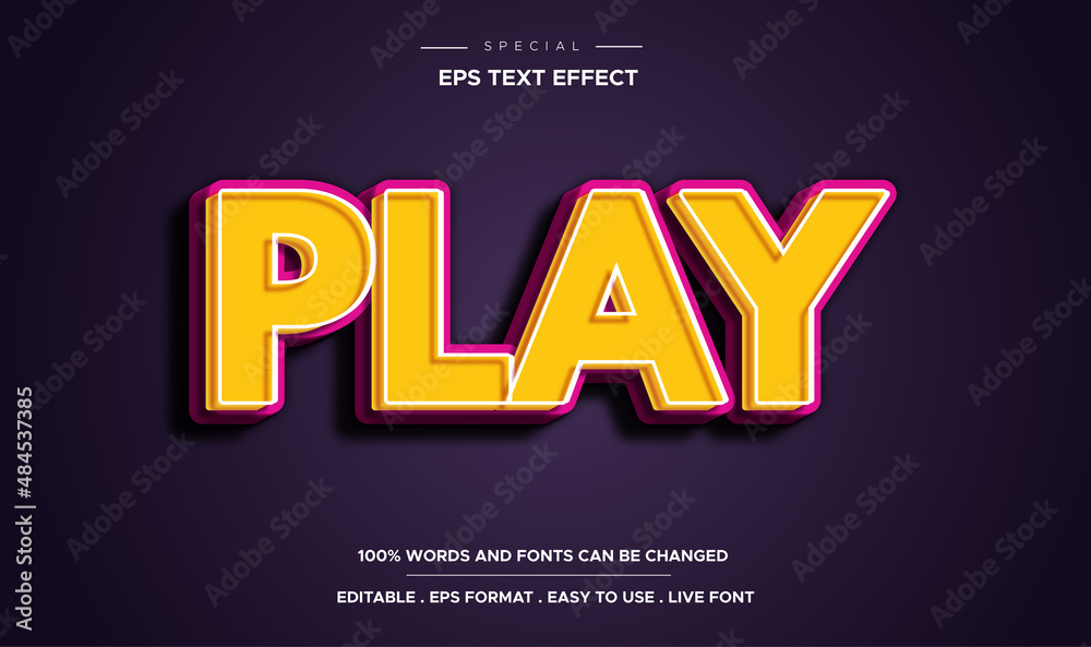 3d style cartoon Play text effect on blue background Stock Vector ...
