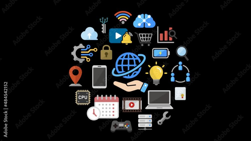 Technology (business, network etc. ) icons pop-up animation (4K ...