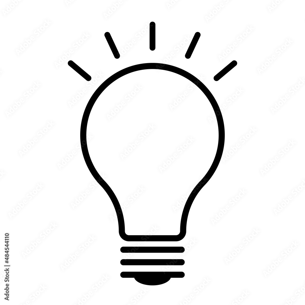 Blub vector icon. Bright yellow light bulb isolated on a white ...