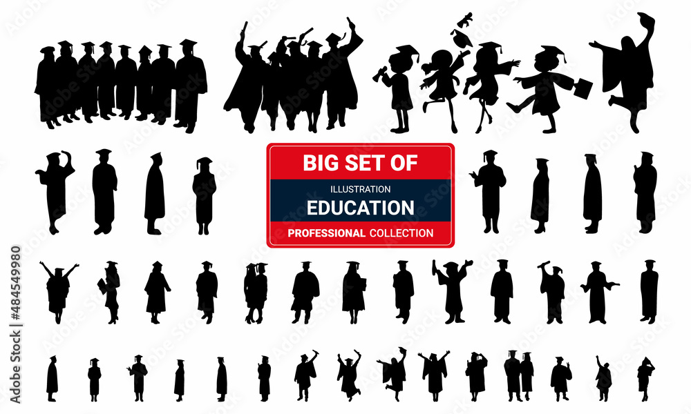 Education silhouette icon set, education graduated silhouette huge ...