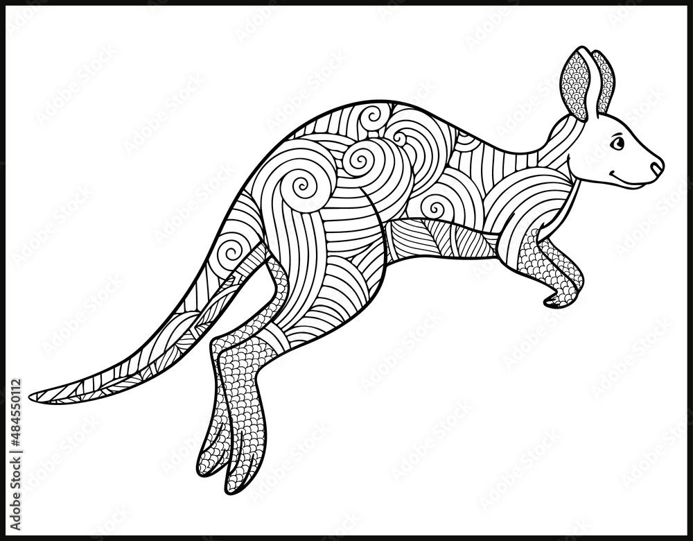 zentangle kangaroo for coloring page, Vector kangaroo illustration ...