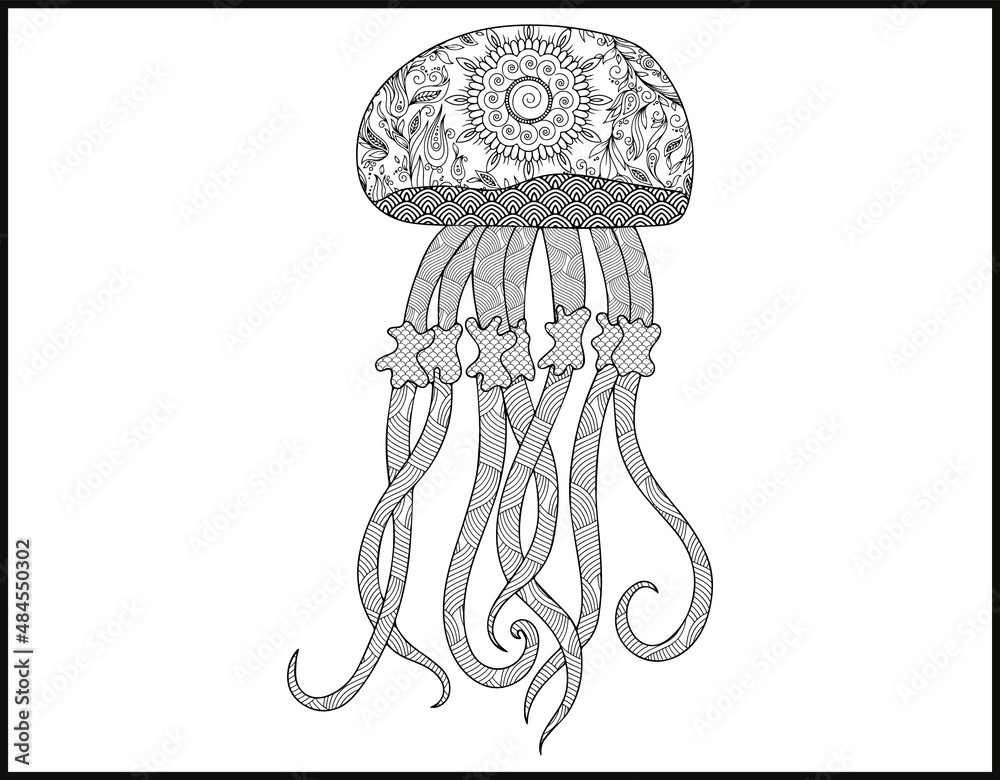sea life coloring page illustration and print design, octopus zentangle ...