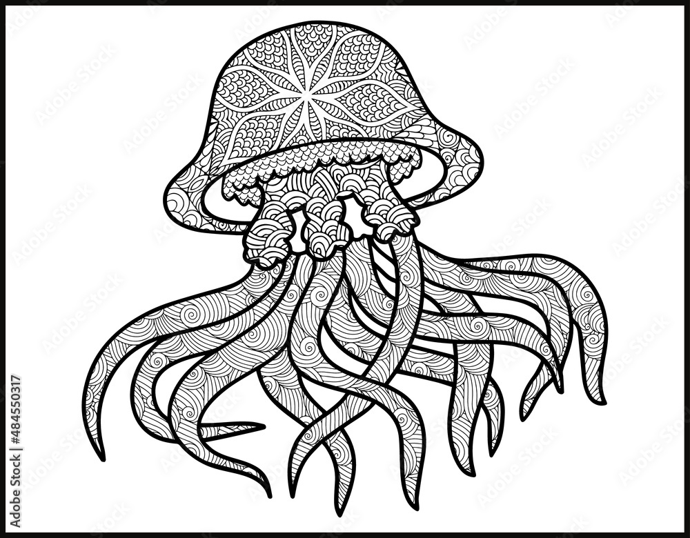 sea life coloring page illustration and print design, octopus zentangle ...
