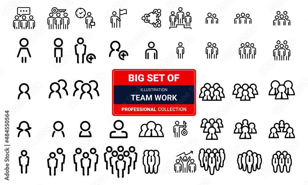 Team work icon set flat and modern suitable icon set black and white ...